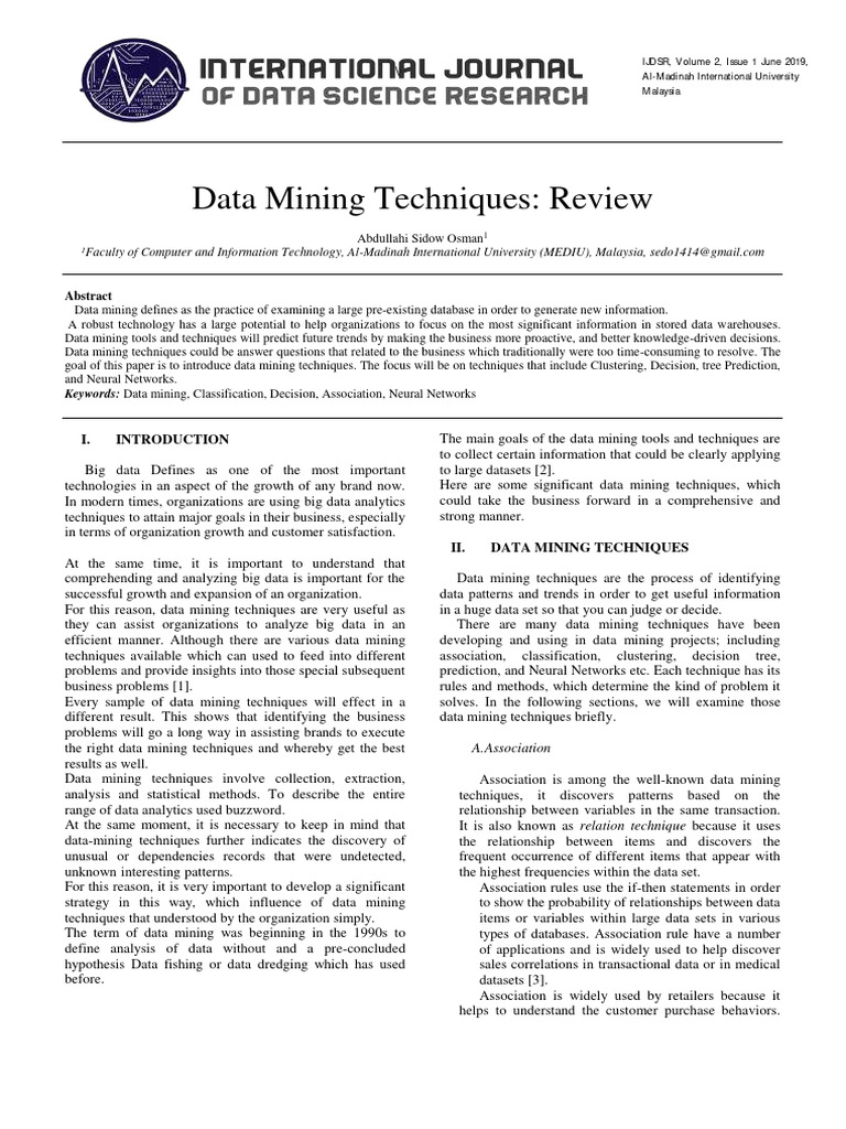 Data Mining Techniques Review | PDF