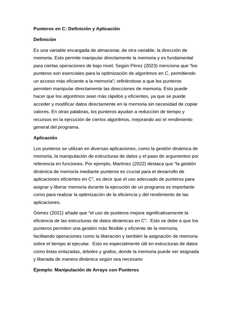 Punteros en C | PDF | Puntero (Programación de computadora) | Almacenamiento de datos de la ...