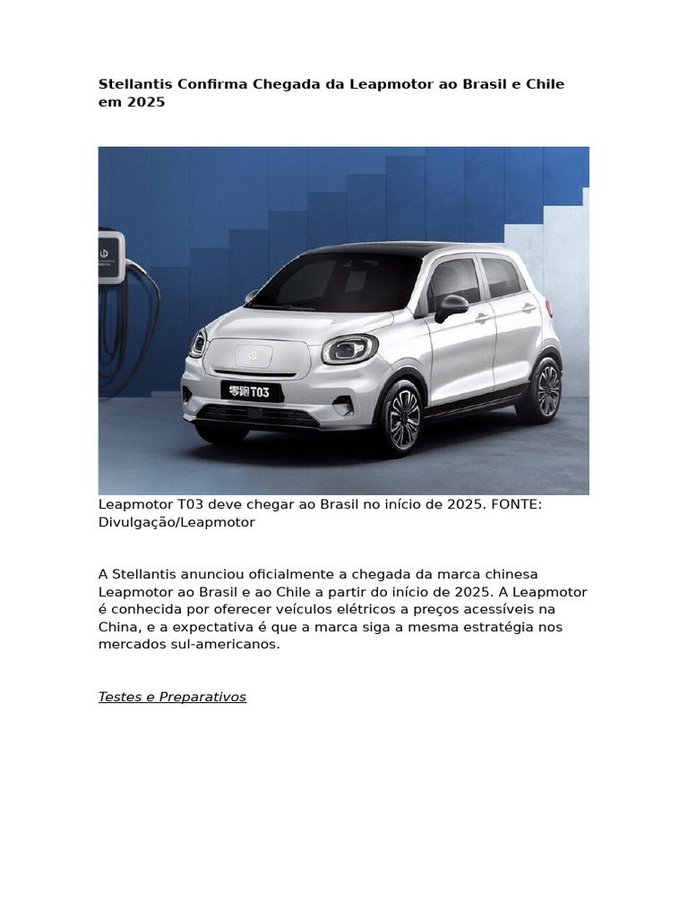05 - 08 - 2024 Stellantis Confirma Chegada | PDF