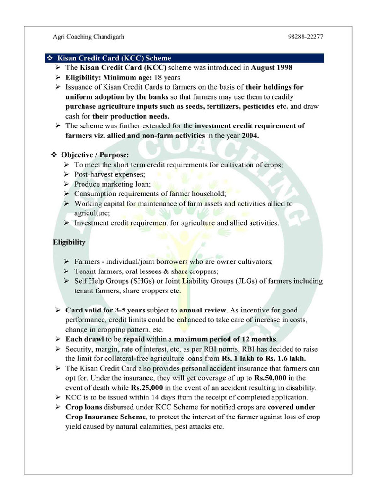Kisan Credit Card & PKKC | PDF