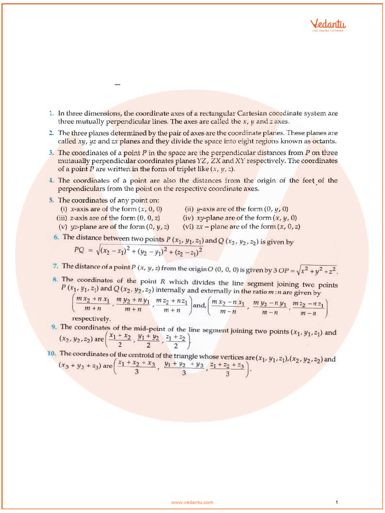 CBSE Class 11 Maths Chapter 12 - Introduction To Three Dimensional ...