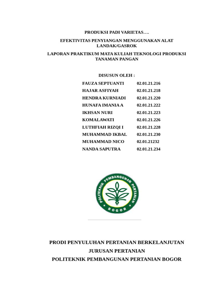 Ppb.2a - Kel 2 - Laporan Penyiangan Dan Pemanenan Padi - TPTP | PDF