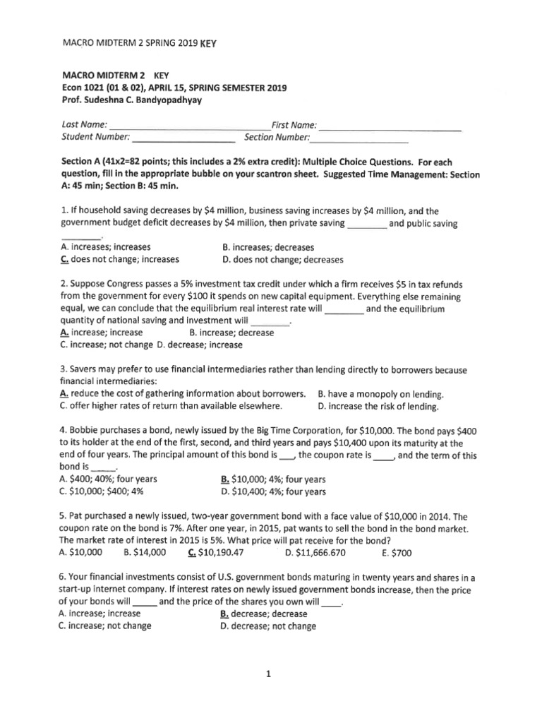 Econ1021 2019spring MT2 Key | PDF