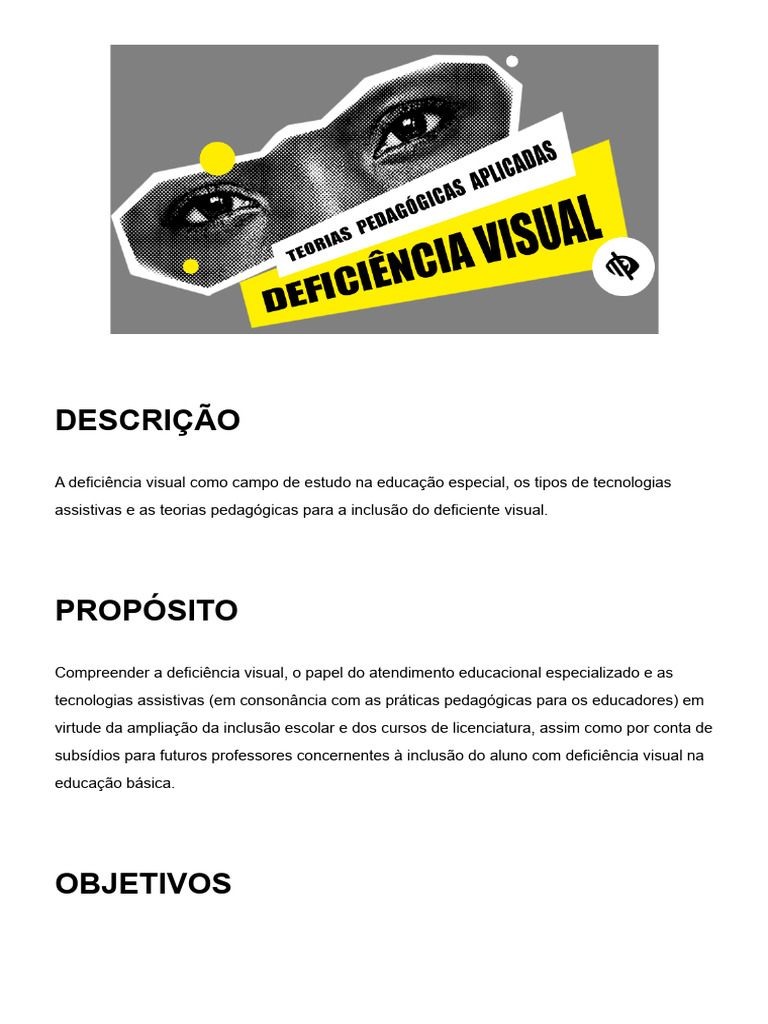 Teorias Pedagógicas Aplicadas_ Deficiência Visual Tema 4 | PDF