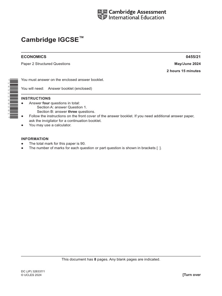 Cambridge IGCSE: ECONOMICS 0455/21 | PDF