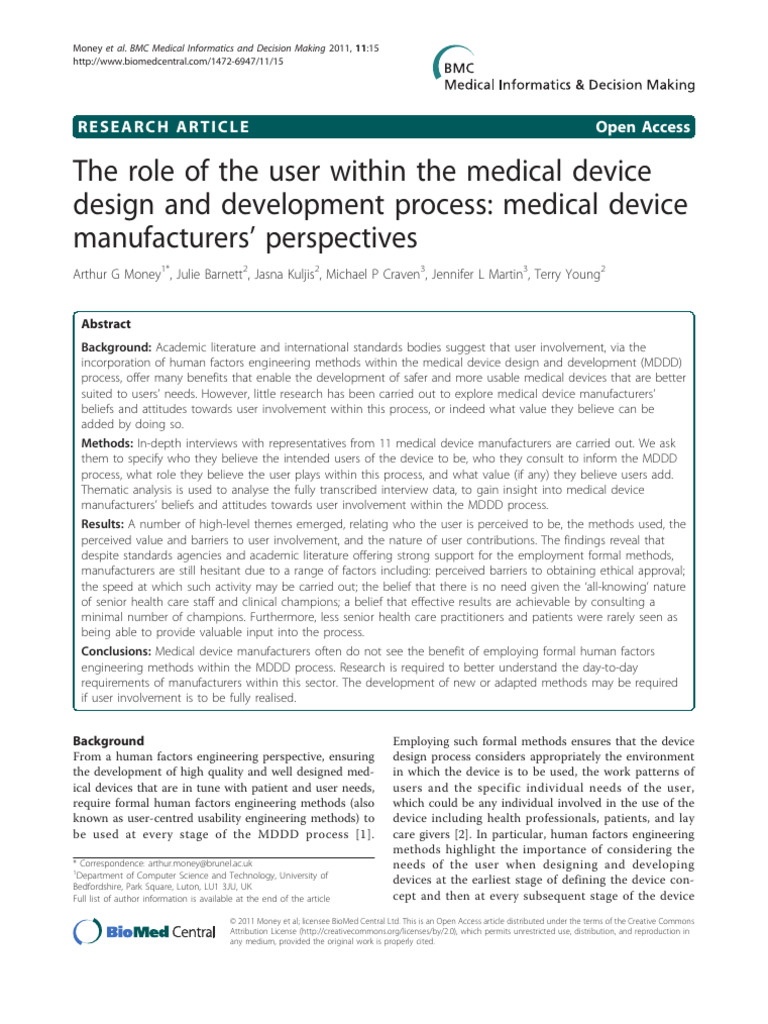 User Involvement in Medical Device Design | PDF | Usability | Medical ...