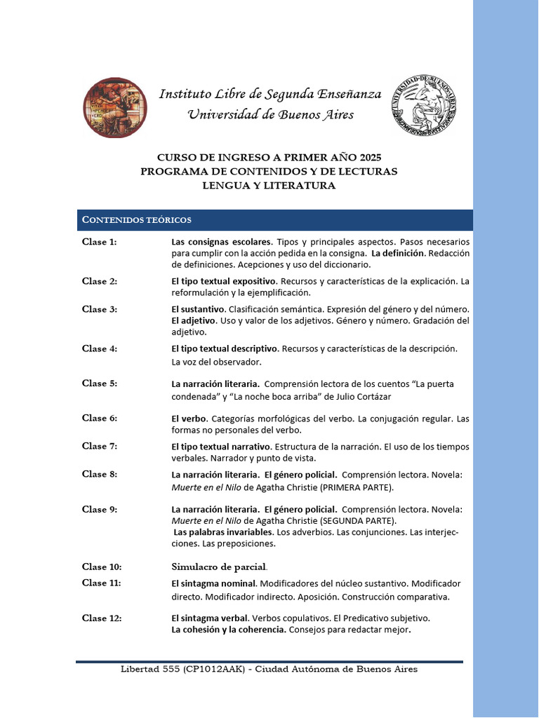 Programa de Contenidos y de Lecturas | PDF