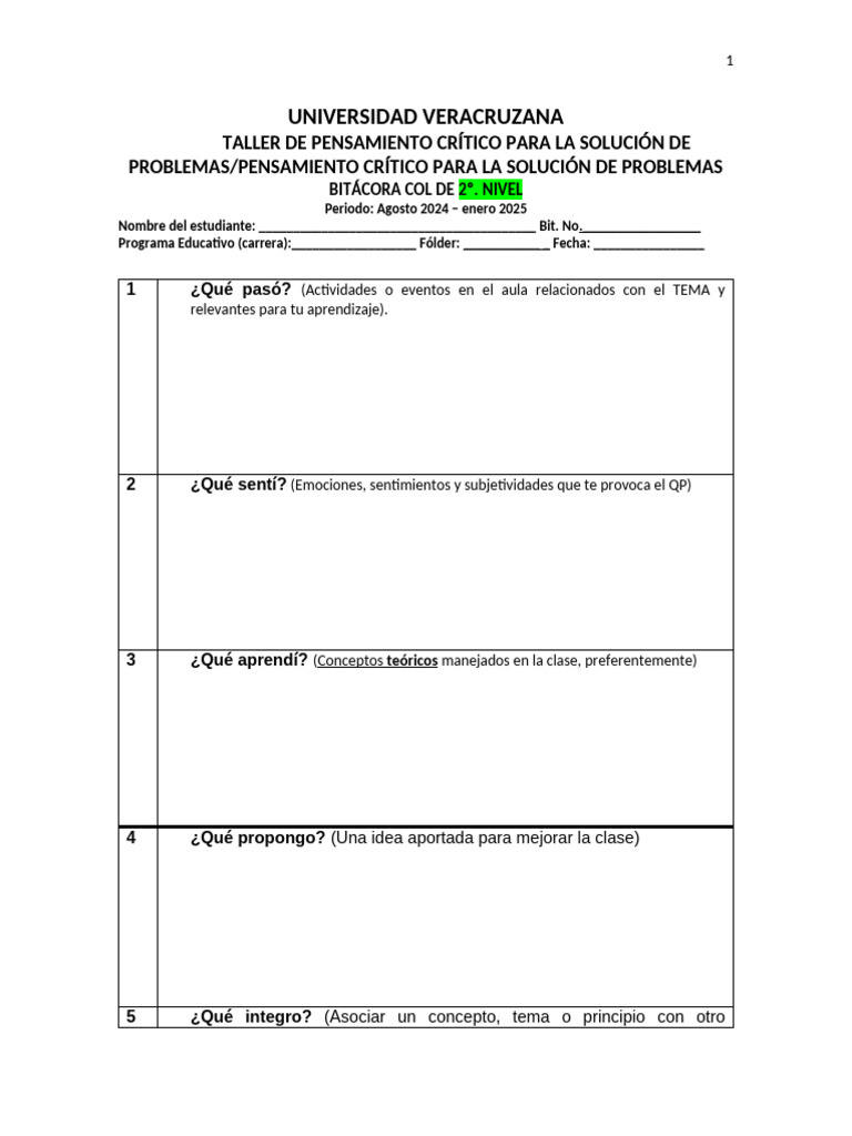 Bitácora COL 2o. Nivel 24-25 | PDF