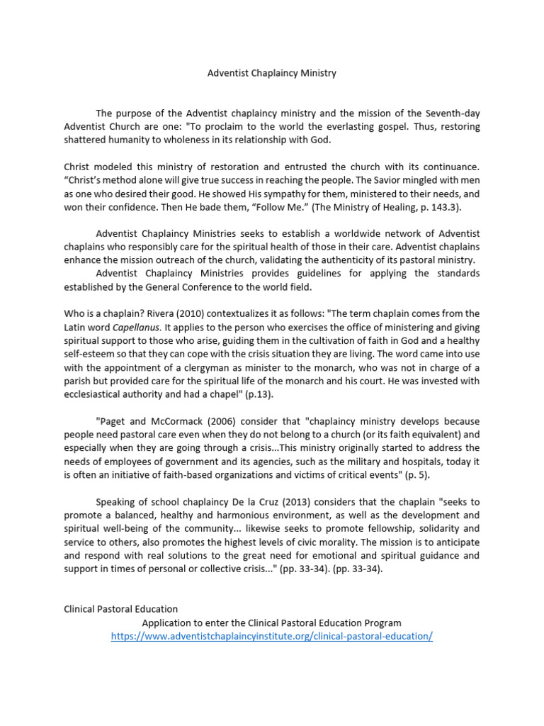 Adventist Chaplaincy Ministry | PDF