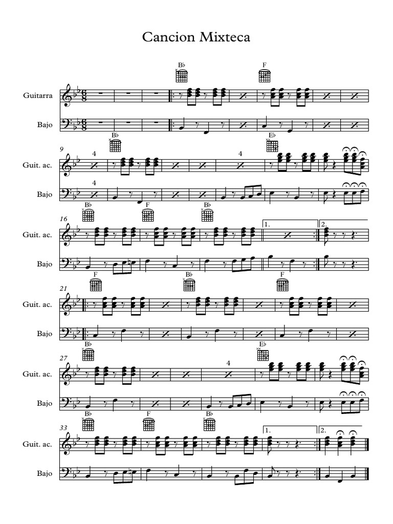 Cancion Mixteca Armonia - Partitura Completa | PDF