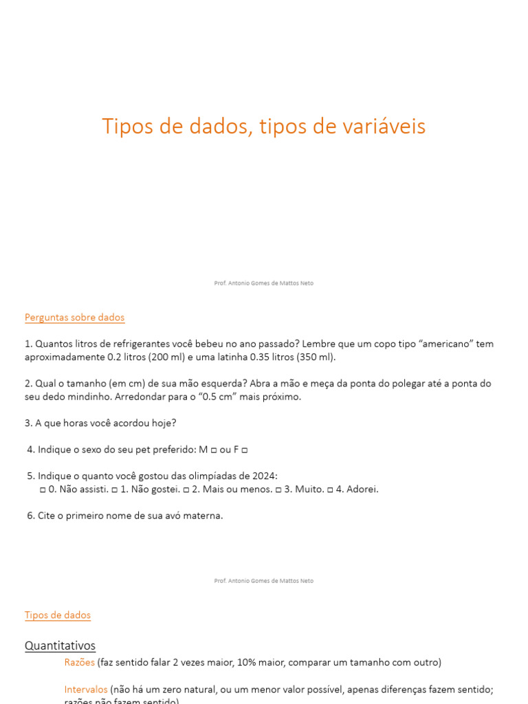 MDD 01 - Tipos de Dados, Tipos de Variáveis | PDF