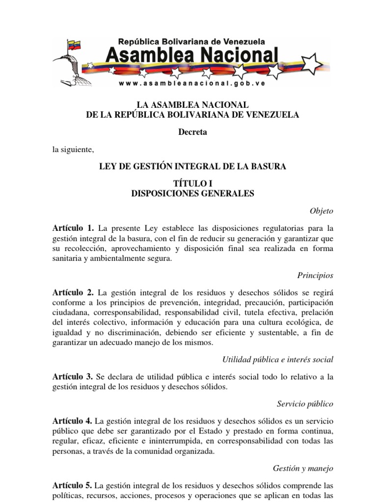 Ley de Gestion Integral de La Basura | PDF | Gestión de residuos | Residuos