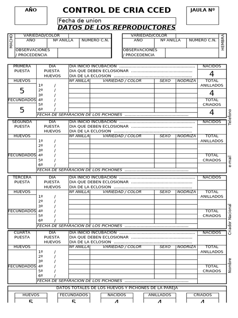 Plantilla Libro de Cria | PDF