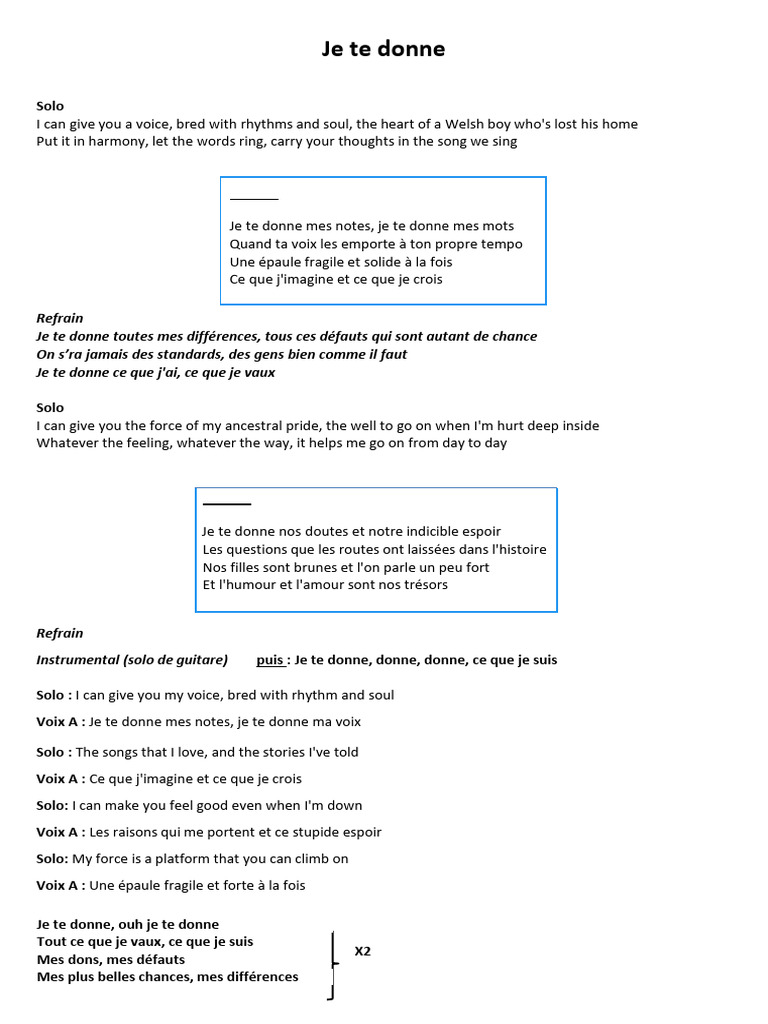 Je Te Donne - Paroles PDF | PDF