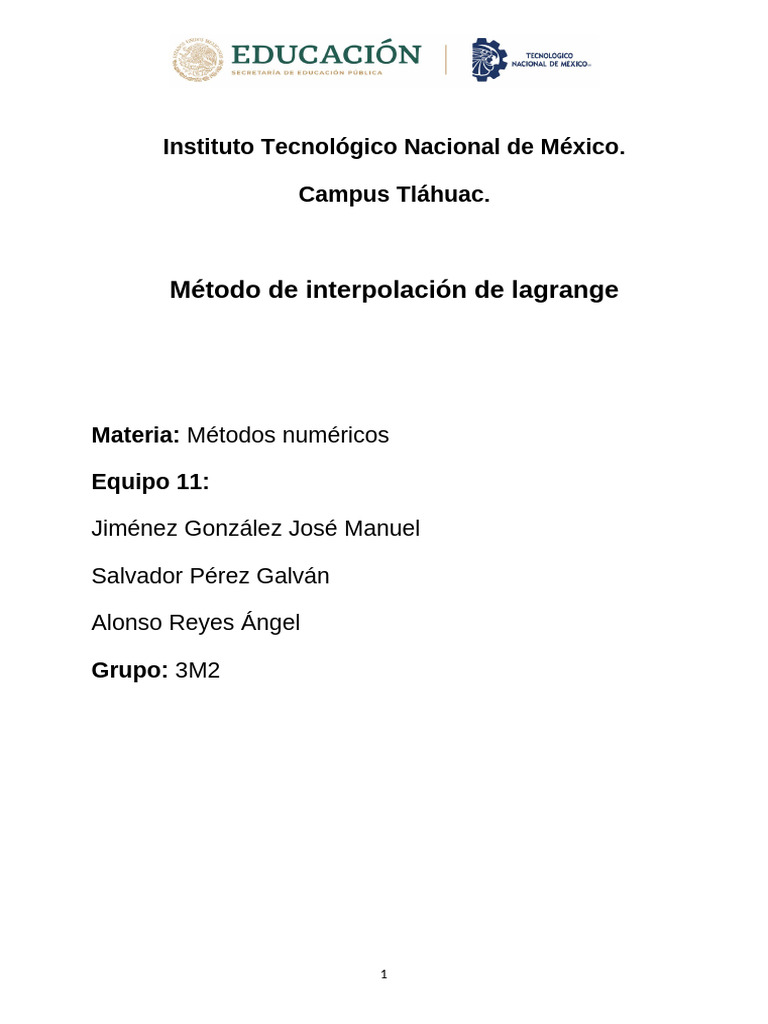 Interpolacion De Lagrange Pdf