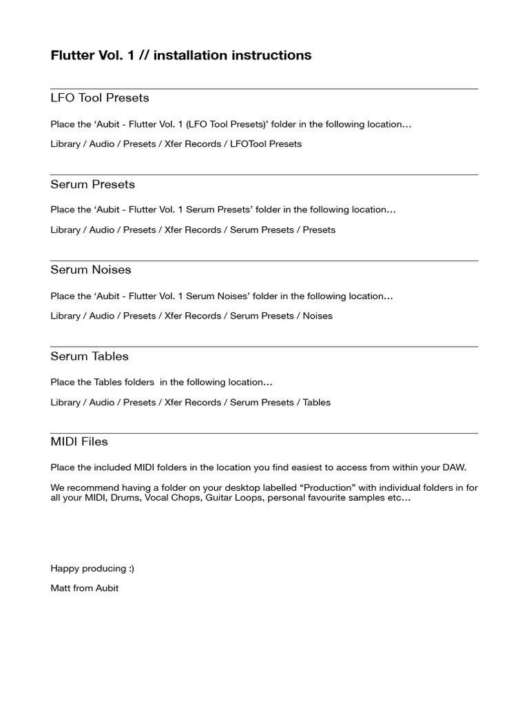 Flutter Vol. 1 Installation Instructions | PDF