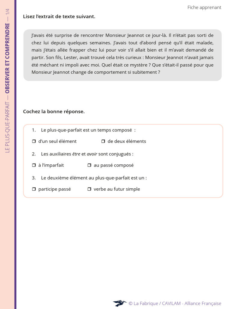 B1 4 - FLG - Le Plus Que Parfait - 2 - Fiche Apprenant | PDF