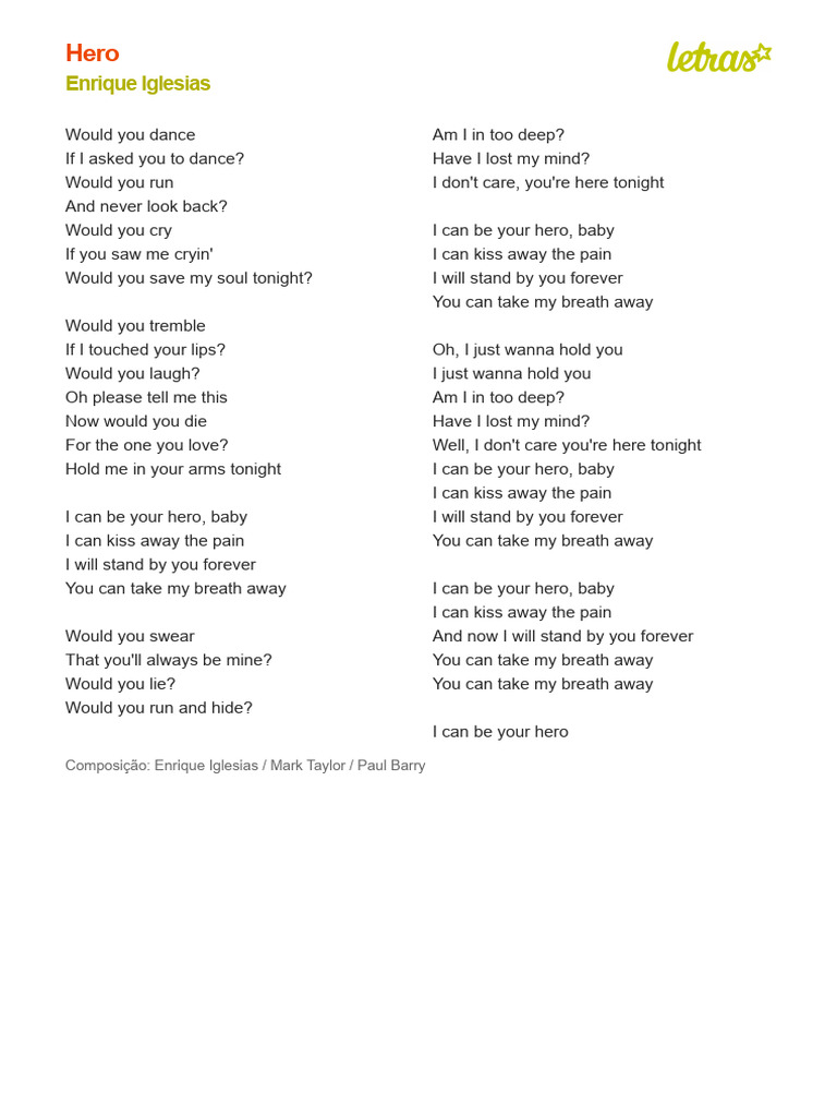 HERO - Enrique Iglesias (Impressão) | PDF