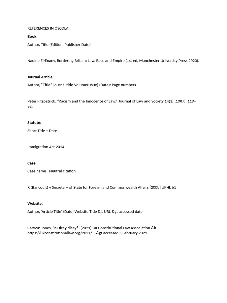References in Oscola | PDF