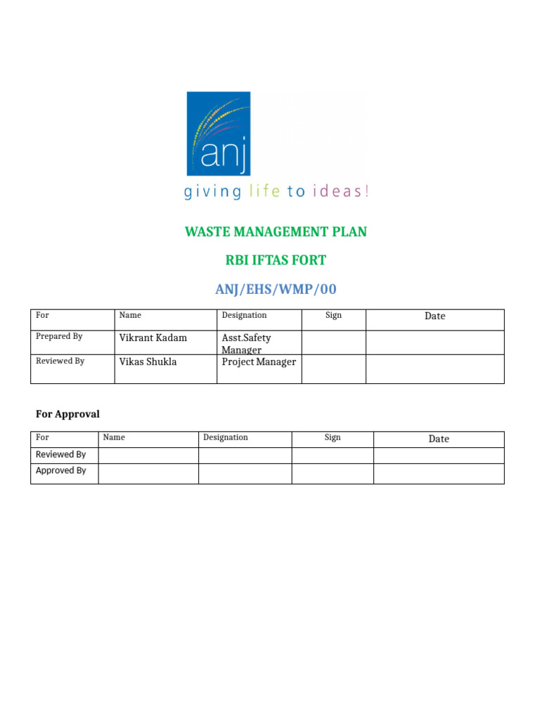 ANJ Waste Management Plan RBI IFTAS | PDF | Waste | Waste Management
