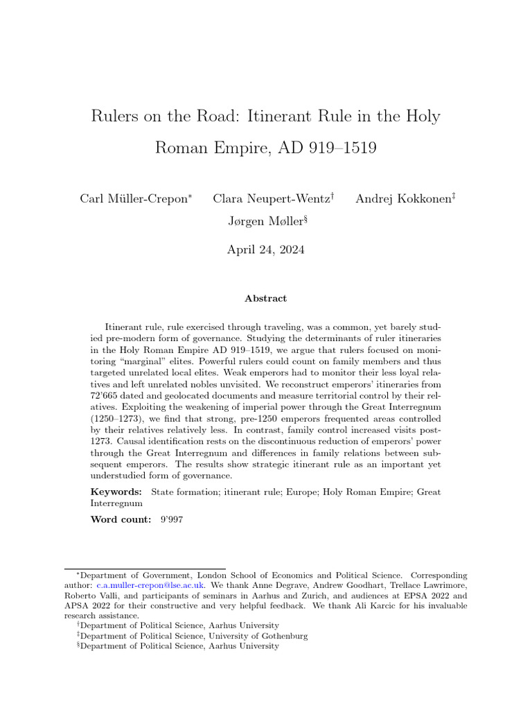 Müller-Crepon, C. Et Al - Rulers On The Road Itinerant Rule in The Holy ...