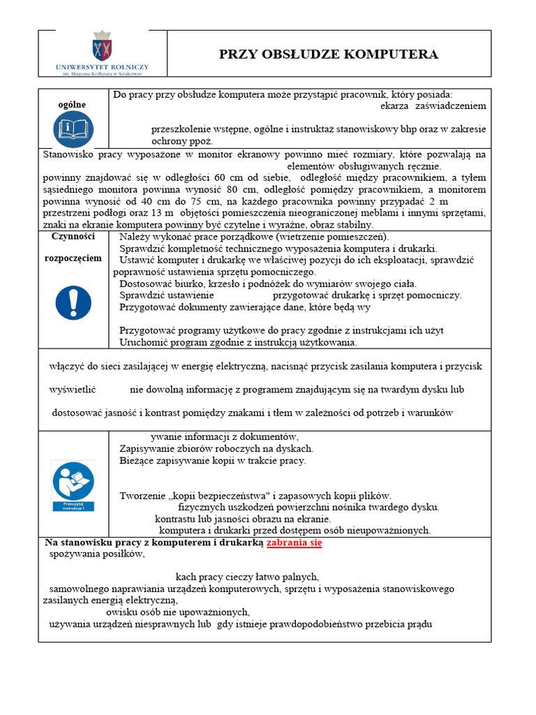 Instrukcja - BHP - Obslugi - Komputera | PDF Instrukcja - BHP - Obslugi - Komputera | PDF