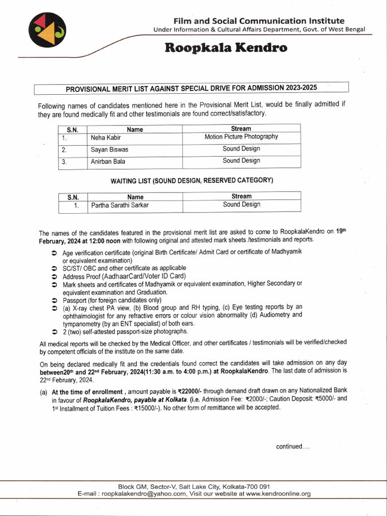 Provisional Merit List of Special Drive Regarding Admission 2023 2025 | PDF