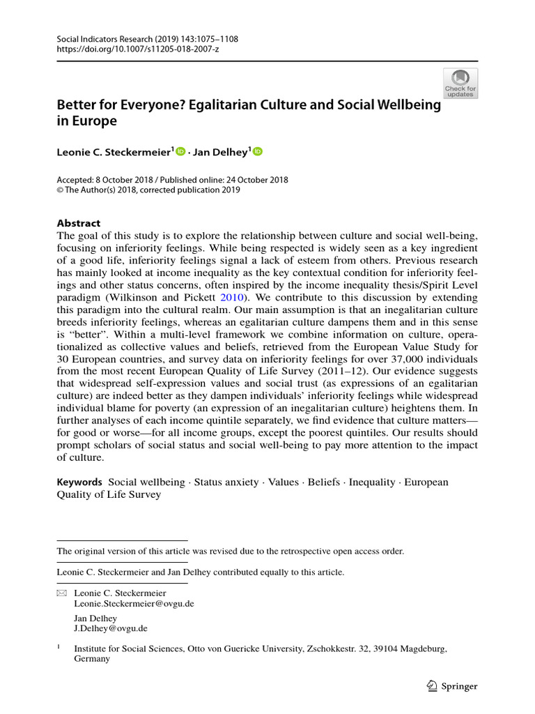 Better For Everyone Egalitarian Culture and Social Wellbeing 542qbm3fdx ...
