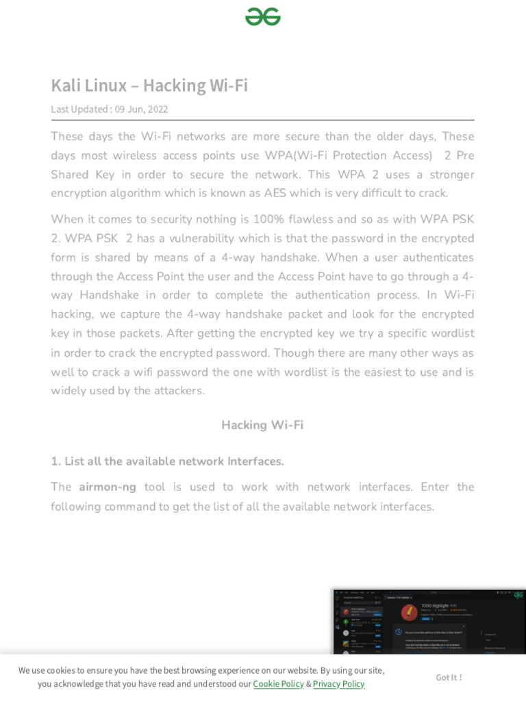 Kali Linux - Hacking Wi-Fi - GeeksforGeeks | PDF