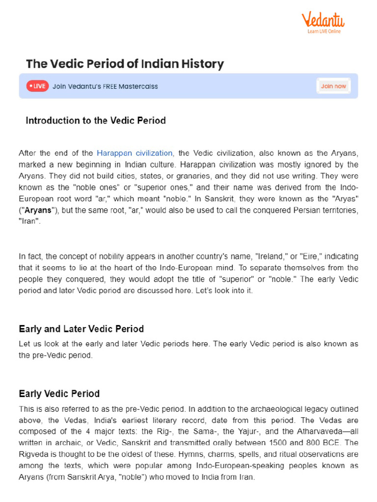 The Vedic Period of Indian History | PDF