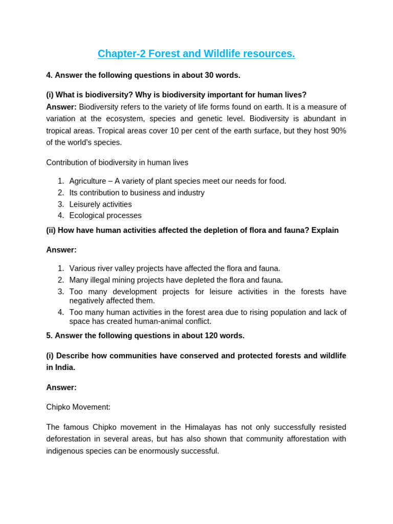 Forest and Wildlife-Q.Ans | PDF