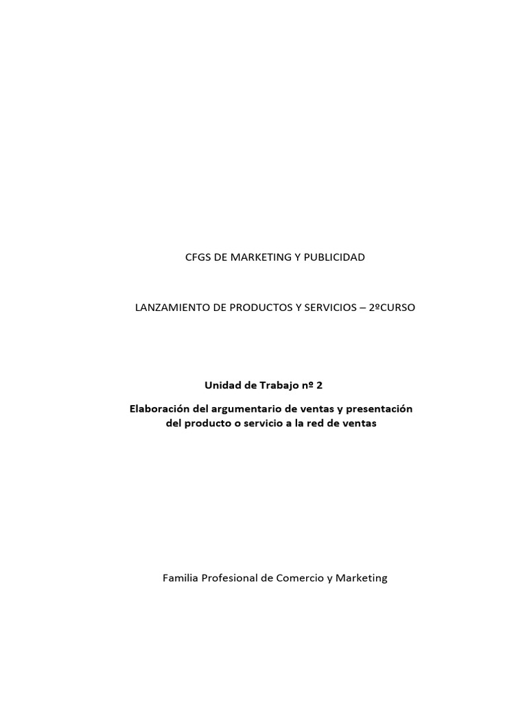 Temario UT02 Elaboración Del Argumentario de Ventas y Presentación Del ...