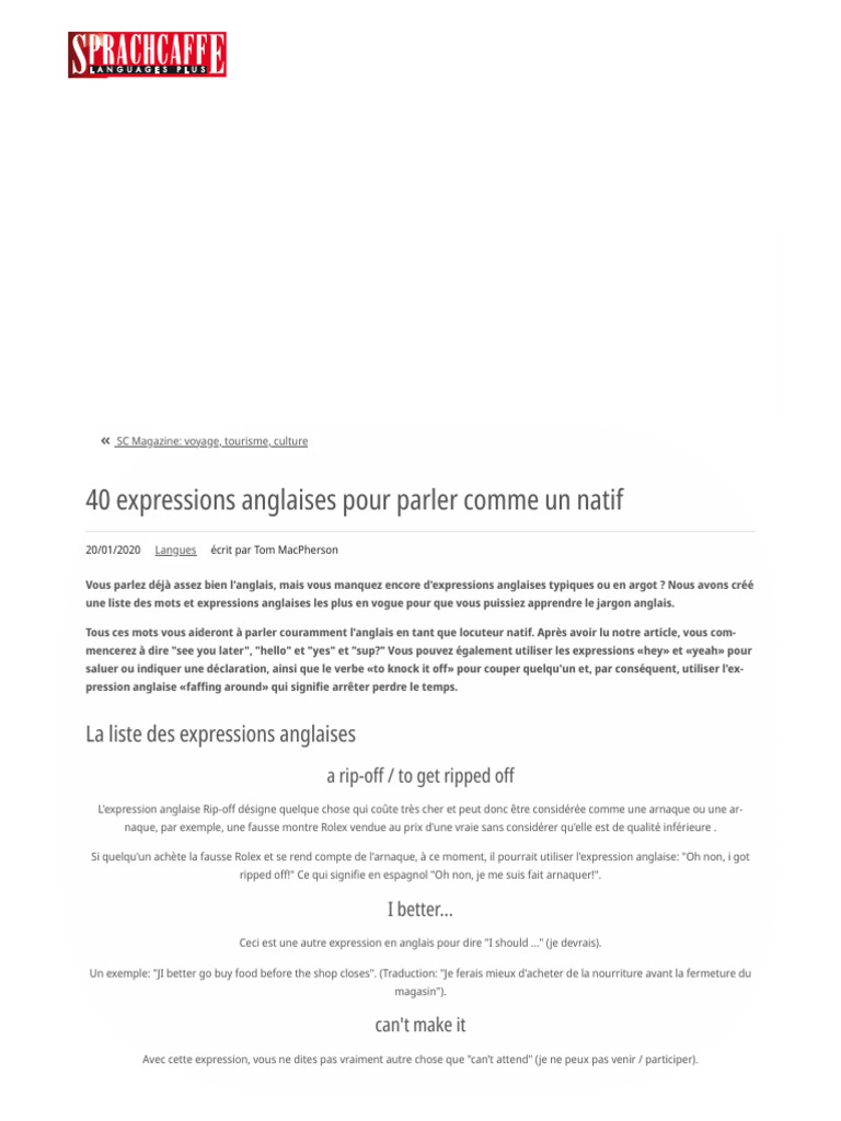 40 Expressions Anglaises Pour Parler Comme Un Natif - Sprachcaffe | PDF