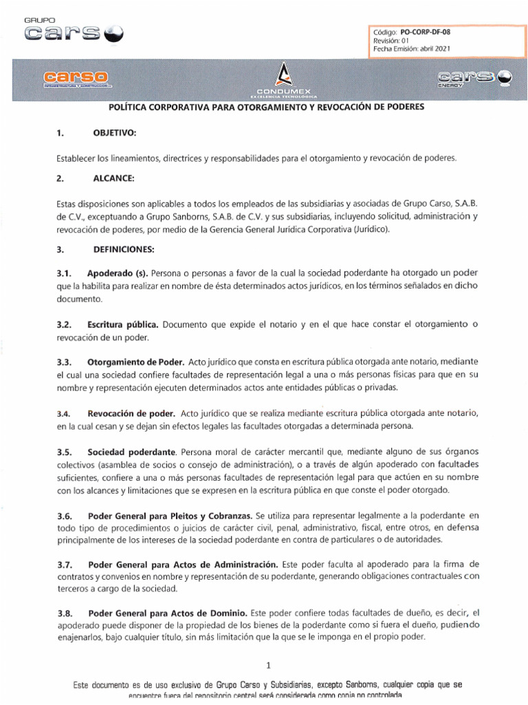 Pol Otorgamiento de Poderes | PDF