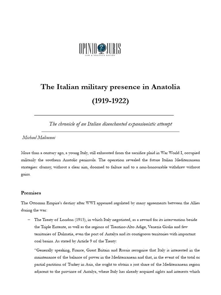 The Italian Military Presence in Anatolia 1919 1922 Malinconi | PDF