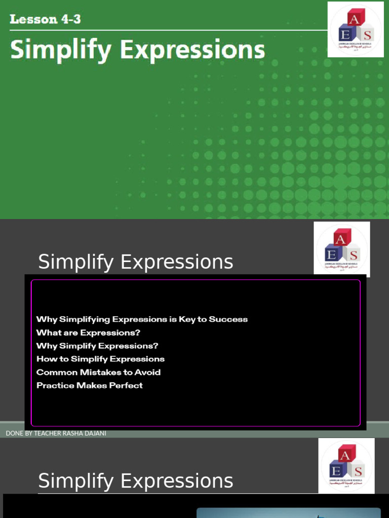 Lesson 4-3 Simplify Expressions | PDF