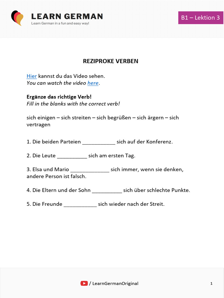 LearnGerman 3 - Reziproke Verben | PDF
