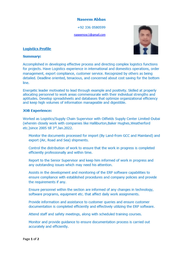 Naseem CV | PDF | Logistics | Business