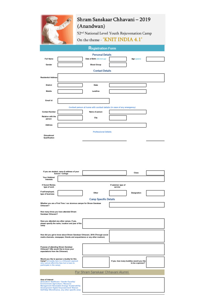 52nd Shram Sanskaar Chhavani Registration Form | PDF