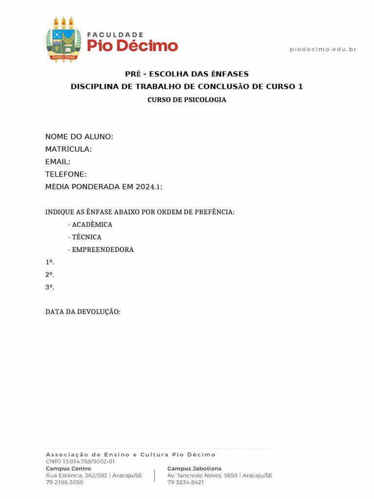 Formulario Pre Escolha TCC1 | PDF