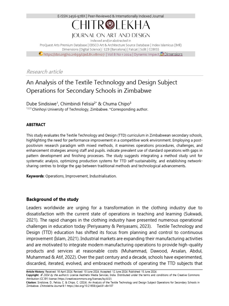 An Analysis of The Textile Technology and Design Subject Operations For ...
