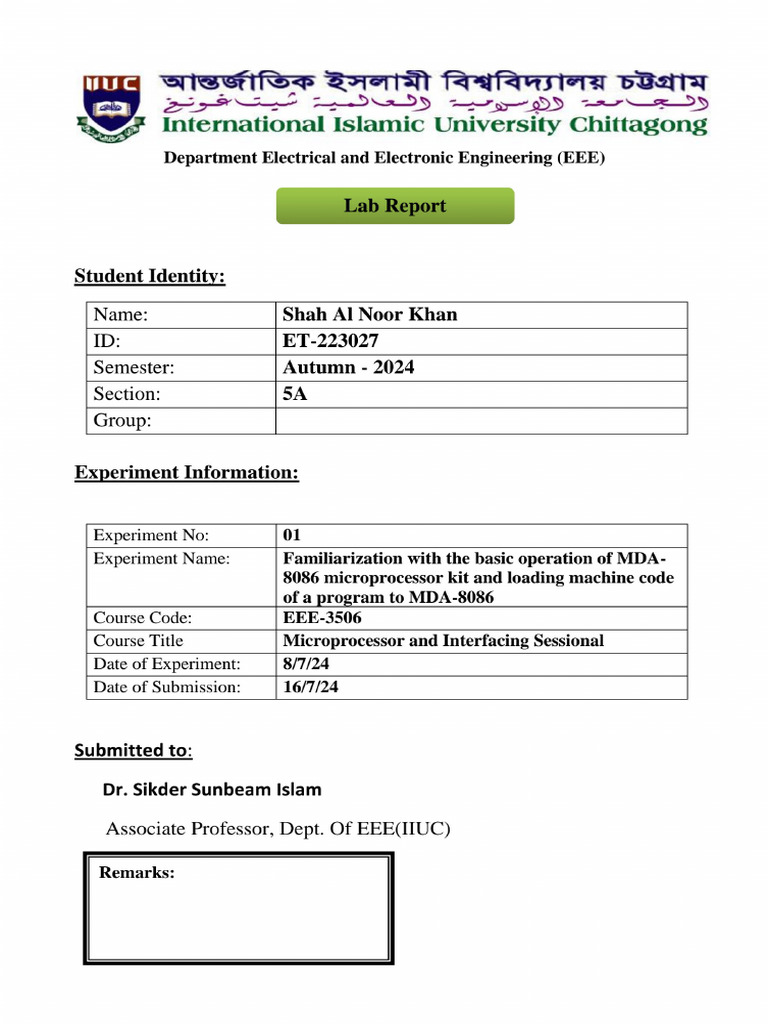 Microprocessor Lab Report 01 | PDF