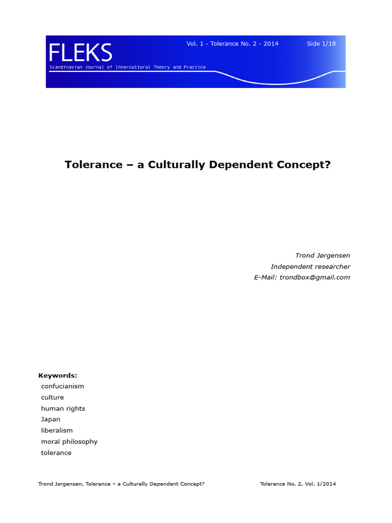 Tolerance A Culturally Dependent Concept Am6brs7tje | PDF