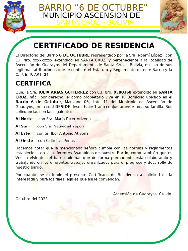 Certificado De Residencia En Chile
