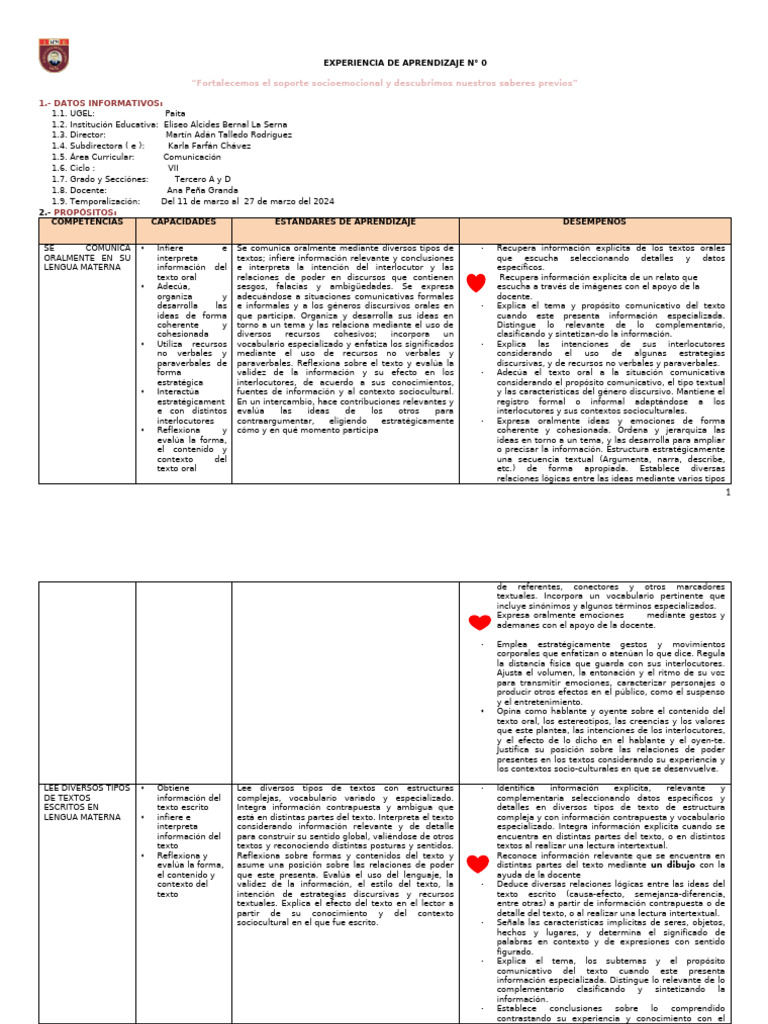 3ro Experiencia de Aprendizaje N°00-Apg 2024 | PDF