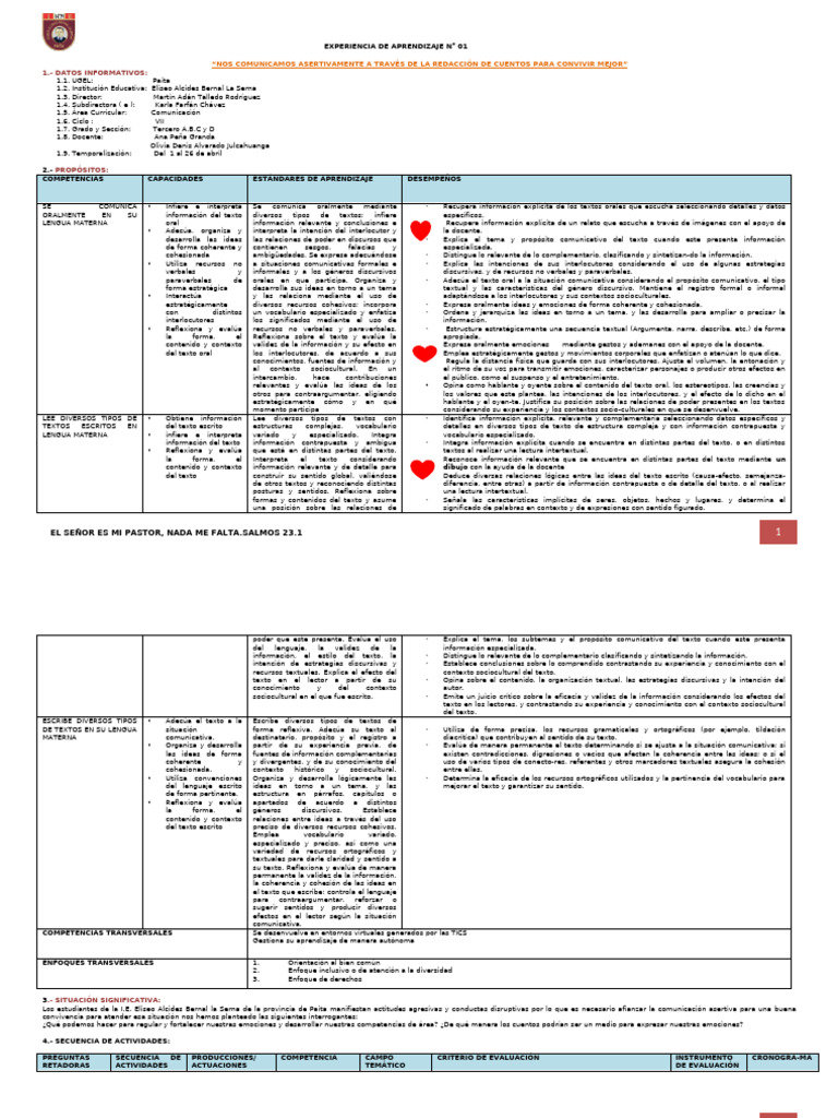 3ro Experiencia de Aprendizaje N°01 | PDF
