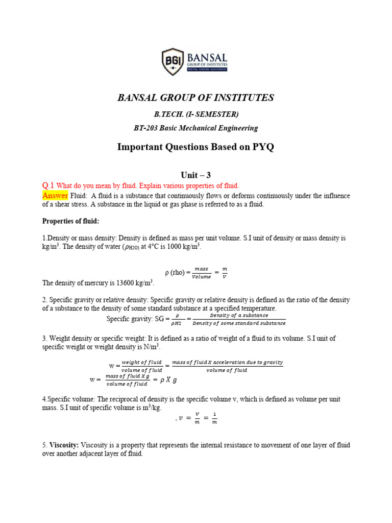 Main Examination BME IMP Unit 3 | PDF