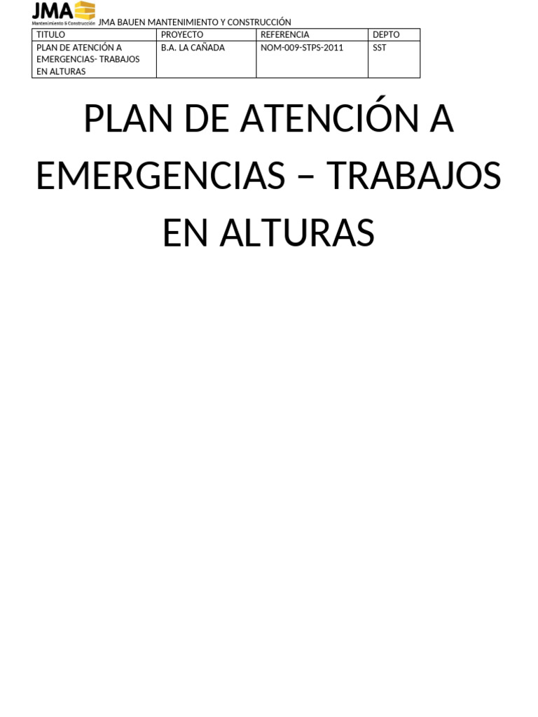 Plan de Atención A Emergencias - Trabajos en Alturas | PDF