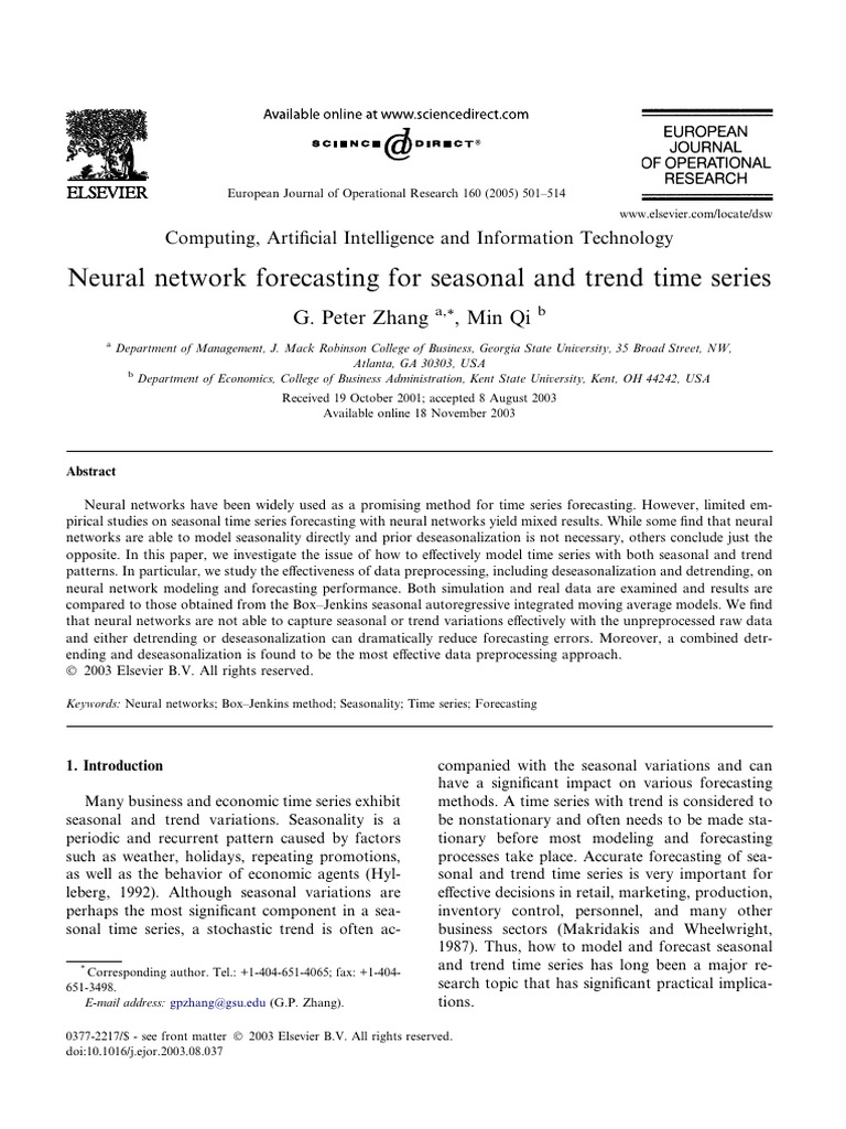 Neural Network Forecasting For Seasonal And Trend Time Series Pdf