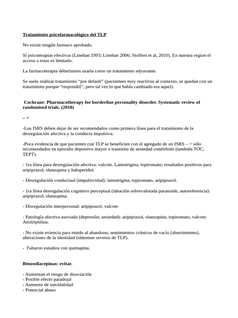Tratamiento Farmacológico TLP | PDF